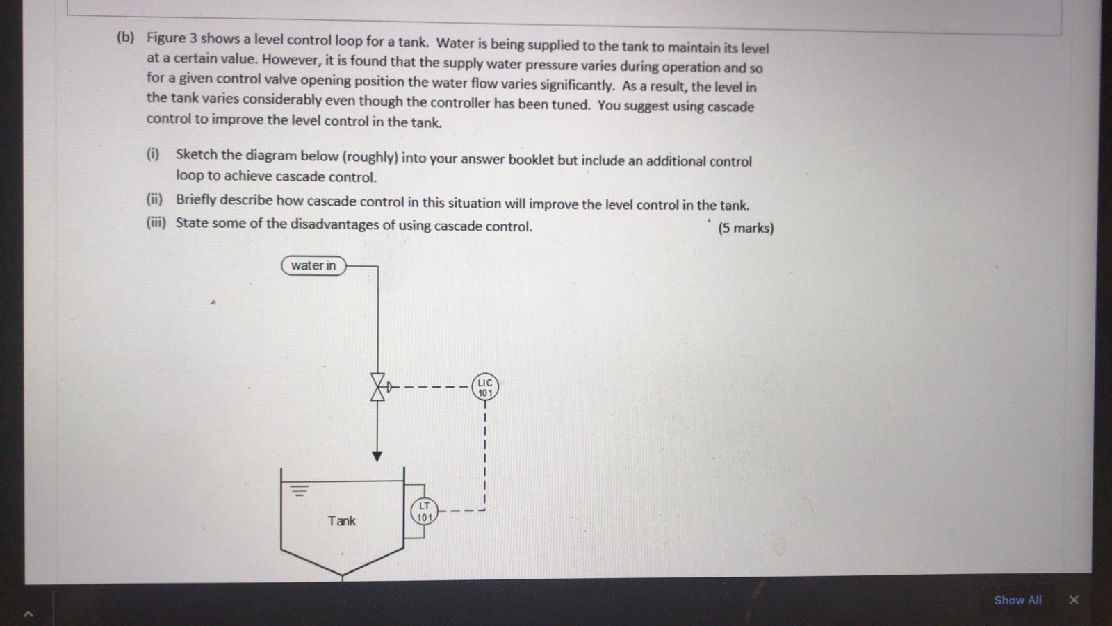 Solved (b) Figure 3 shows a level control loop for a tank. | Chegg.com