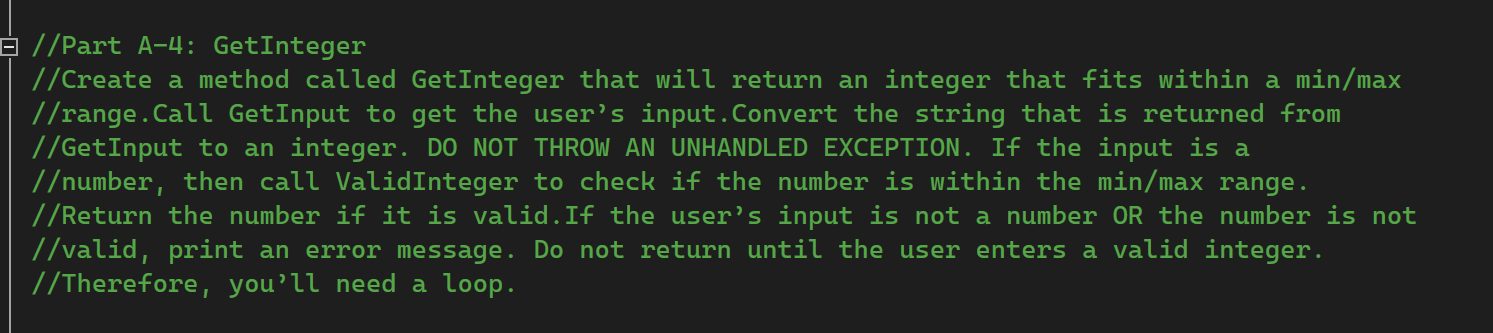 Solved //Part A-4: GetInteger //Create a method called | Chegg.com