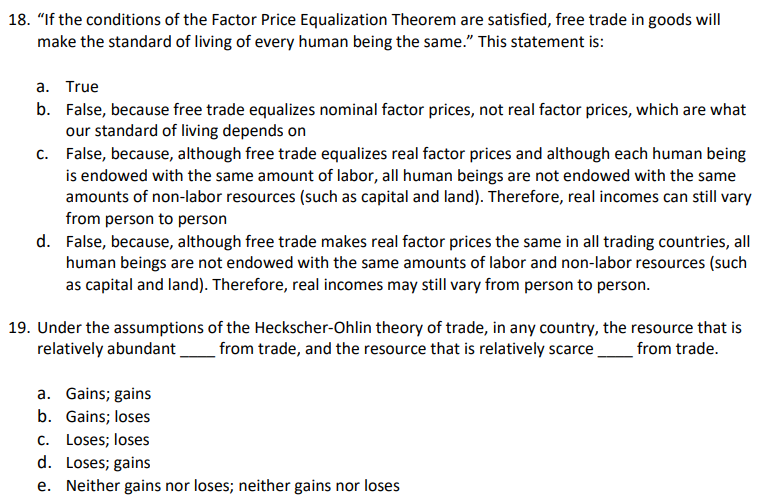 Solved 18. “If the conditions of the Factor Price | Chegg.com