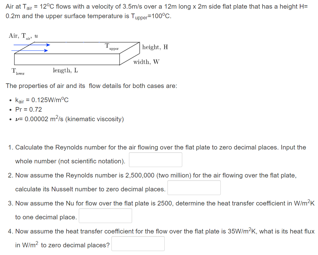 Solved Air at Tair = 12°C flows with a velocity of 3.5m/s | Chegg.com