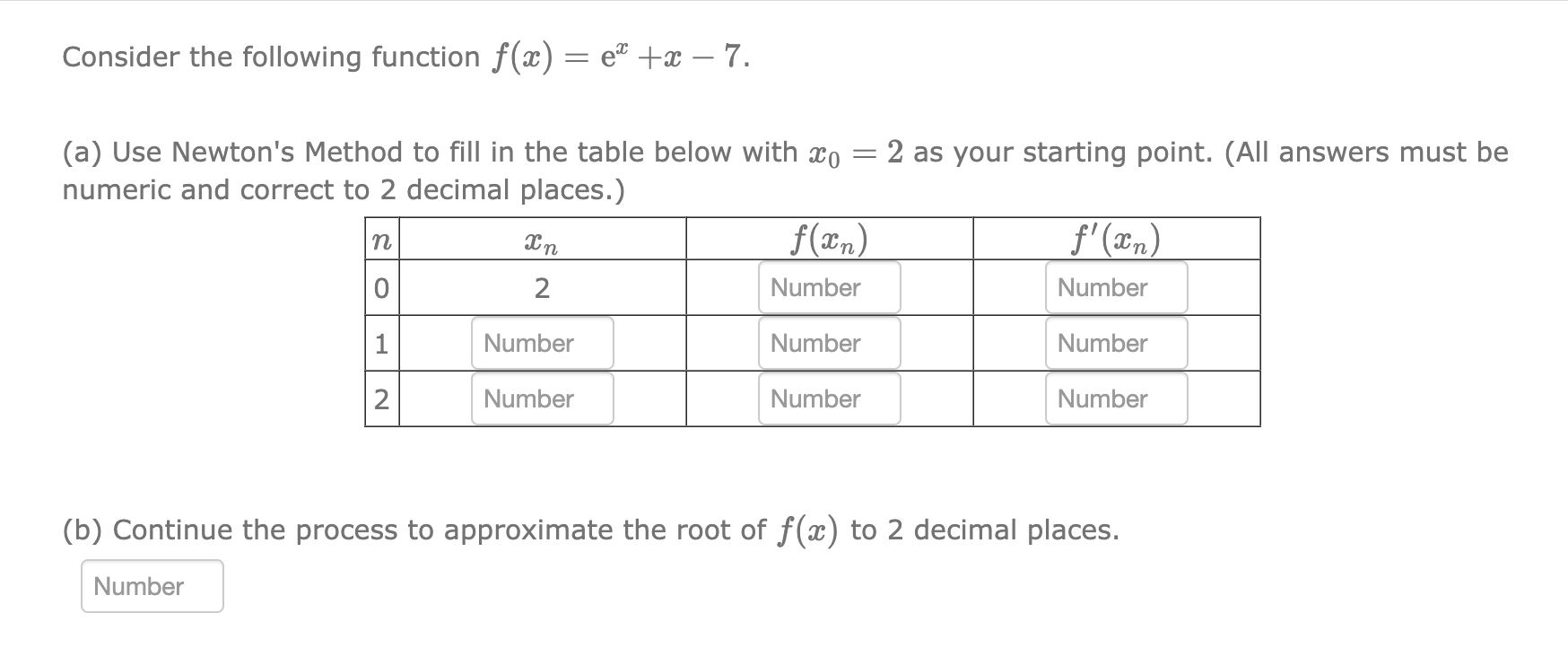 Solved Consider the following function f(x)=ex+x−7. (a) Use | Chegg.com