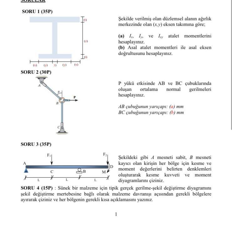 Question 1: a) Moments of inertia Ix, Iy and Ixy b) | Chegg.com