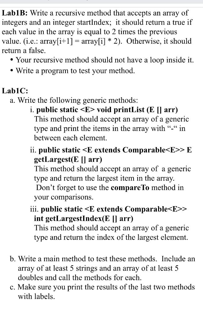 Solved Lab1B: Write a recursive method that accepts an array | Chegg.com