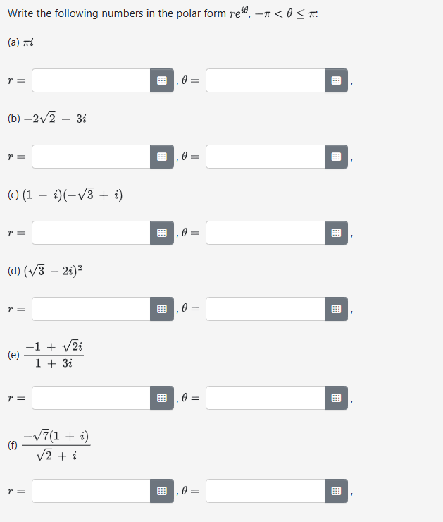 Solved Write the following numbers in ﻿the polar form | Chegg.com