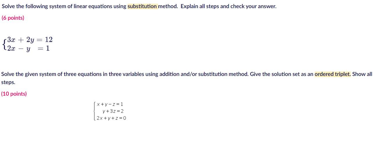 Solved Solve the following system of linear equations using | Chegg.com