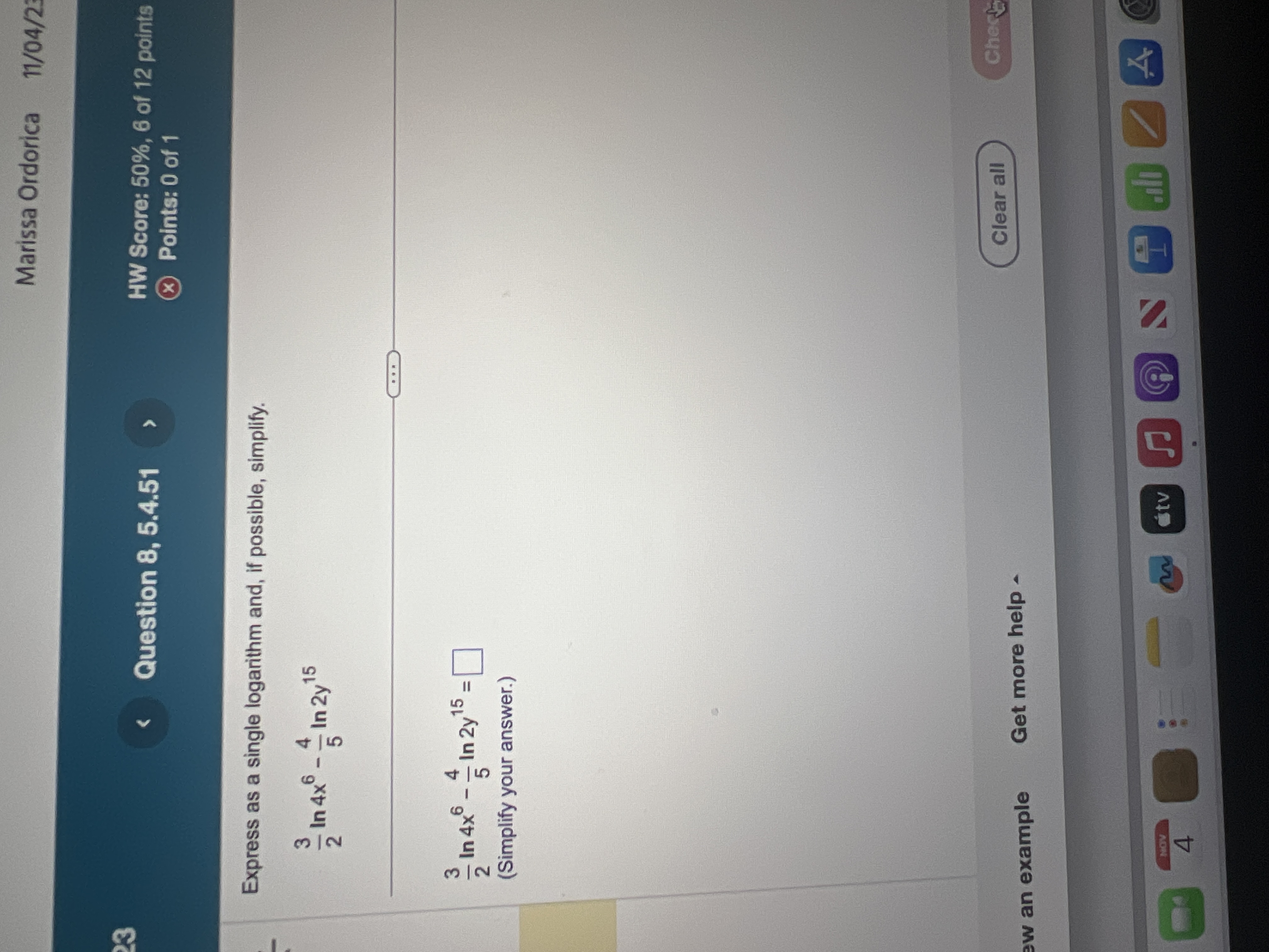 Solved Express as a single logarithm and, if possible, | Chegg.com