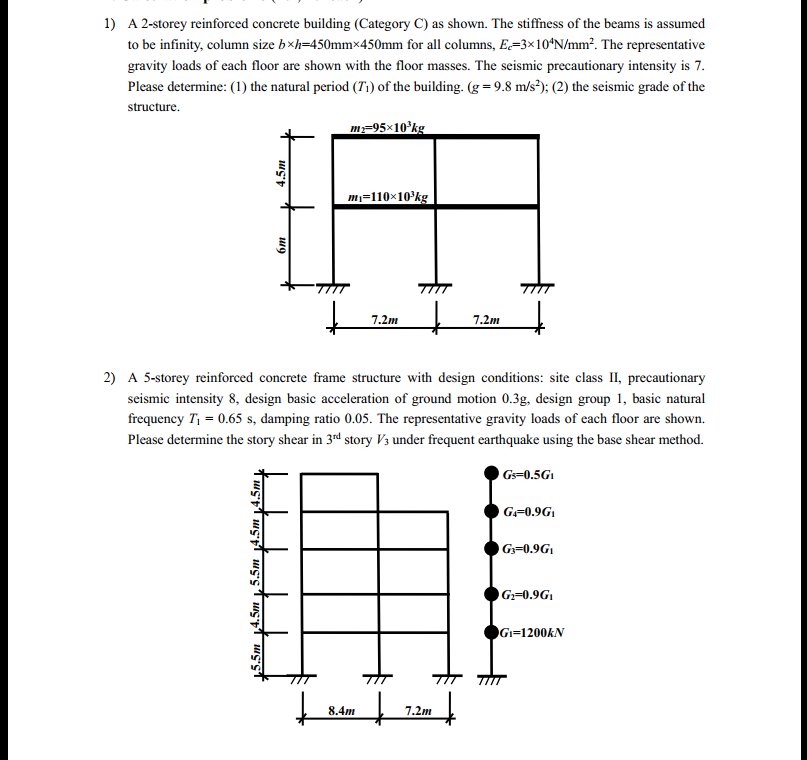 Solved 1) A 2-storey reinforced concrete building (Category | Chegg.com
