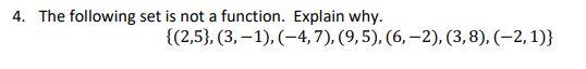 Solved 4. The following set is not a function. Explain why. | Chegg.com