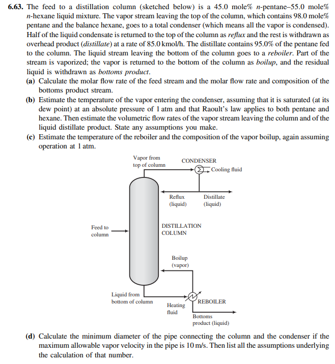 Solved 6.63. The feed to a distillation column (sketched | Chegg.com