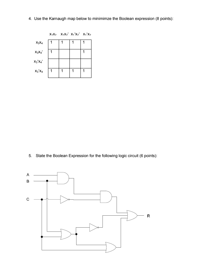 Solved 4. Use the Karnaugh map below to minimimze the | Chegg.com