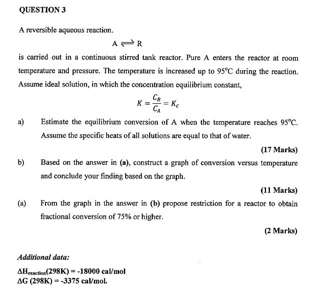 Solved QUESTION 3 A reversible aqueous reaction. A PR is | Chegg.com
