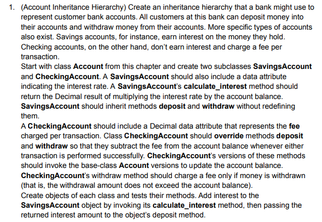 Solved 1 Account Inheritance Hierarchy Create An 