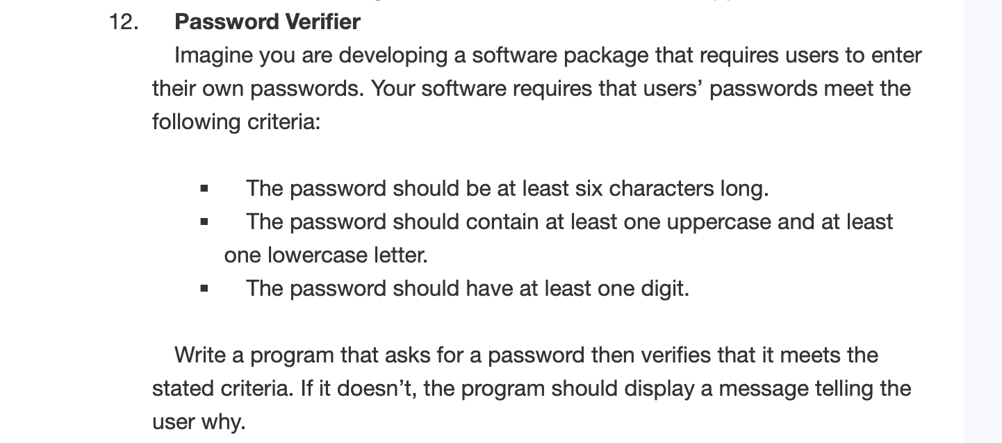Solved 2. Password Verifier Imagine you are developing a | Chegg.com