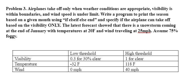 Solved Problem 3. ﻿Airplanes take off only when weather | Chegg.com