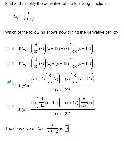 Solved Find and simplify the derivative of the following | Chegg.com