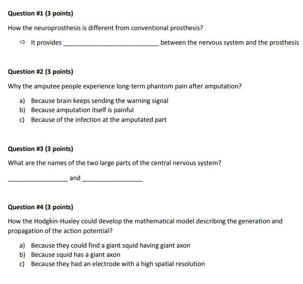 Solved Question #1 (3 points) How the neuroprosthesis is | Chegg.com