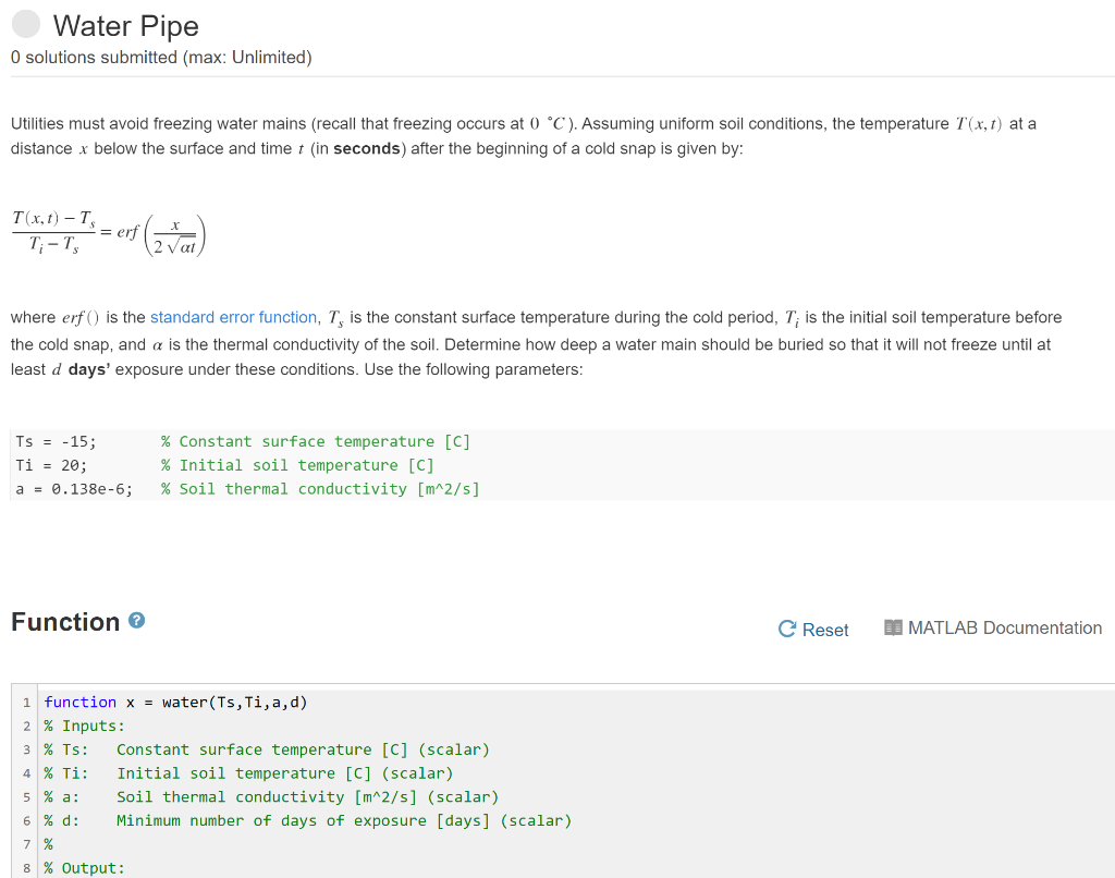 Solved Water Pipe O solutions submitted (max: Unlimited) | Chegg.com