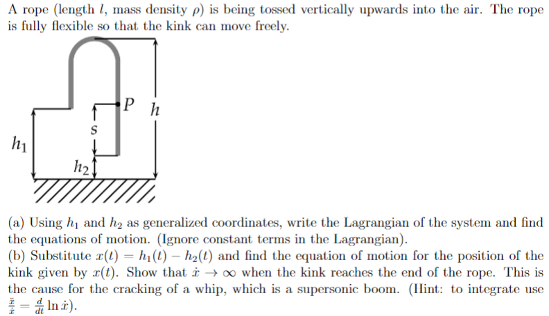 Solved A rope (length l, mass density ρ) is being tossed | Chegg.com