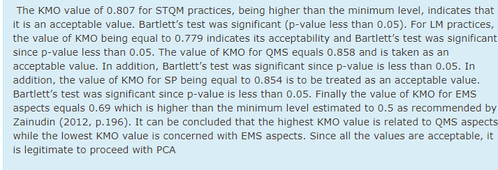 The KMO value of 0.807 for STQM practices, being | Chegg.com