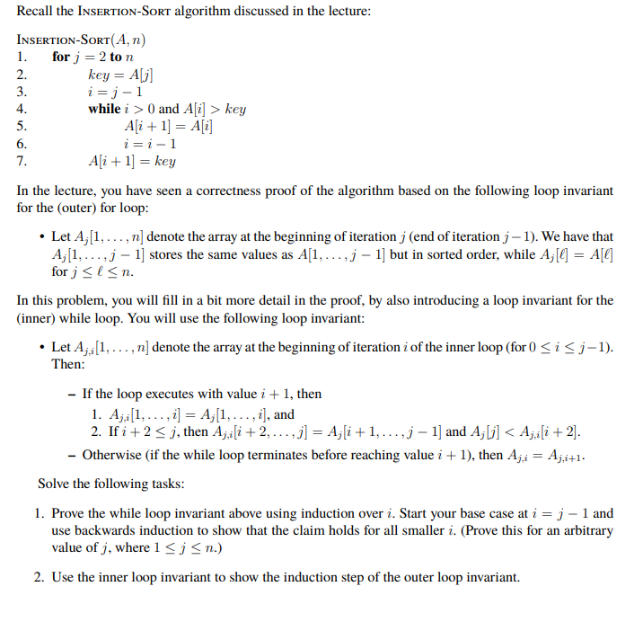 Solved Recall the Insertion-Sort algorithm discussed in the | Chegg.com