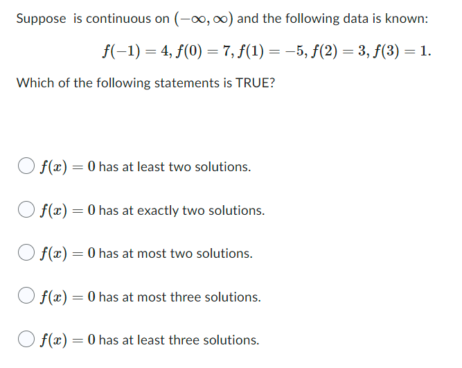 Solved Suppose is continuous on (−∞,∞) and the following | Chegg.com