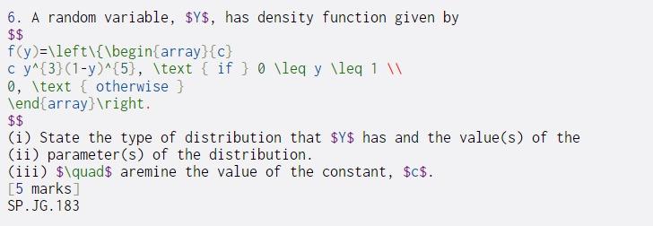 Solved 6. A random variable, $y$, has density function given | Chegg.com