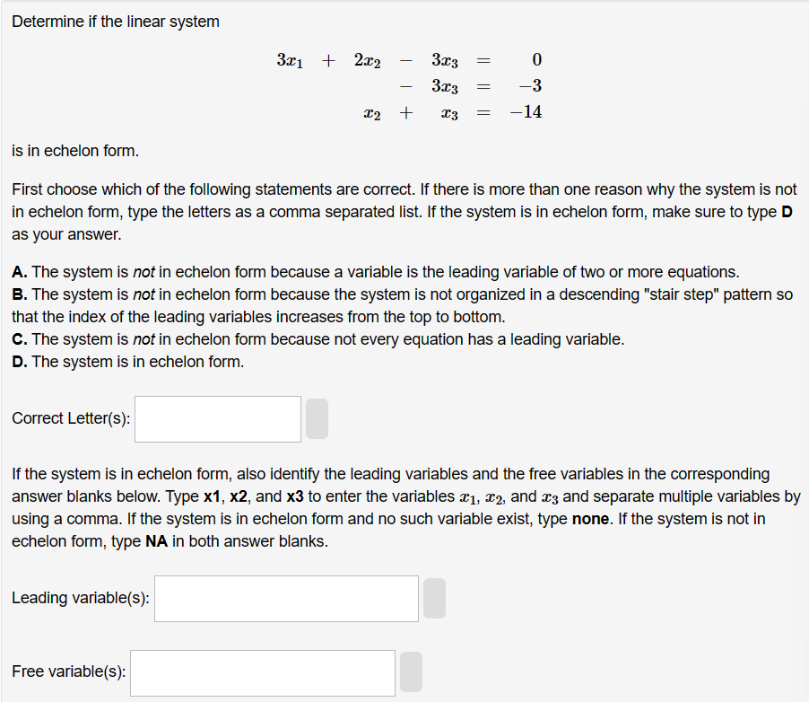 Solved Determine if the linear system | Chegg.com