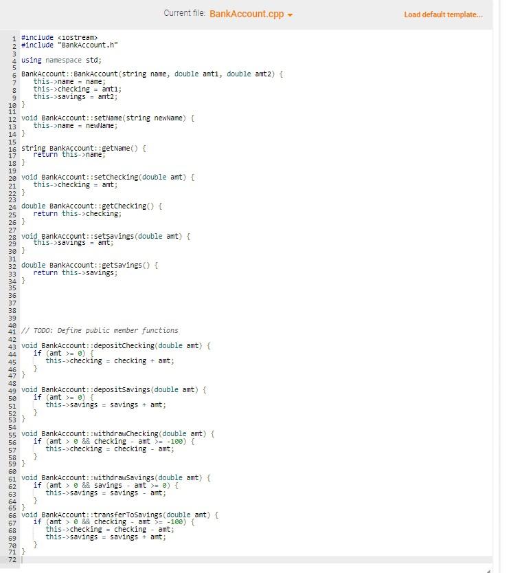 Solved bankAccount.h and bankAccount.cpp is complete and | Chegg.com