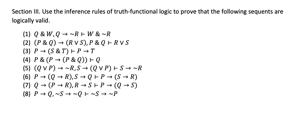 Solved Section III. Use the inference rules of | Chegg.com