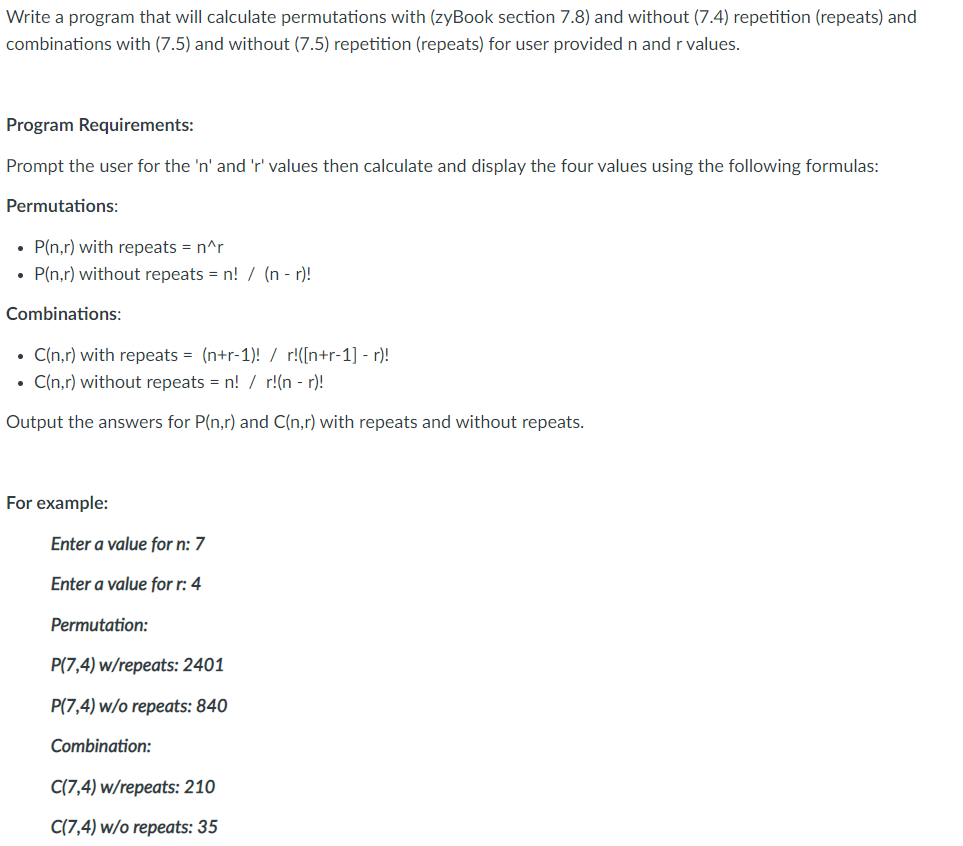 Solved Write a program that will calculate permutations with | Chegg.com