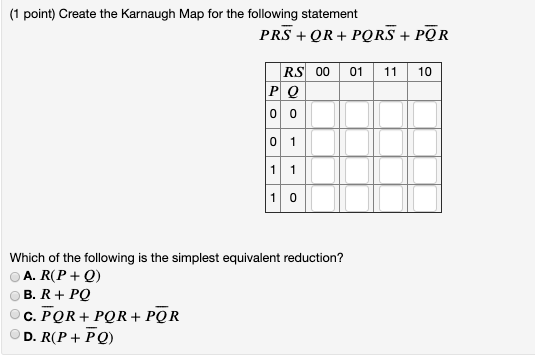 Solved (1 point) Create the Karnaugh Map for the following | Chegg.com