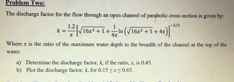 Solved Problem Two: The discharge factor for the flow | Chegg.com