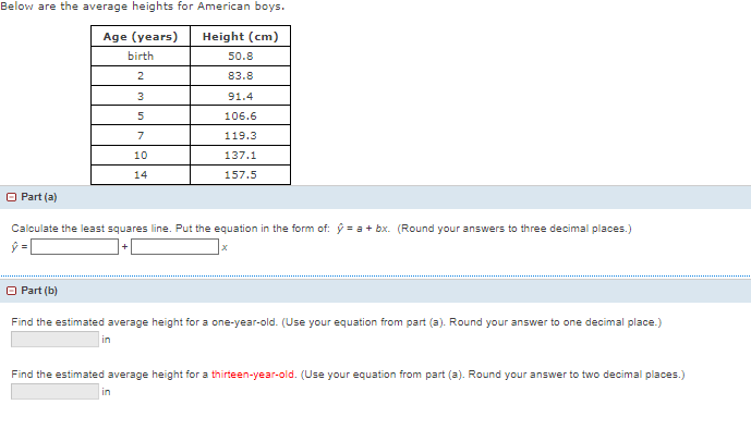 Solved Below are the average heights for American boys. Part | Chegg.com
