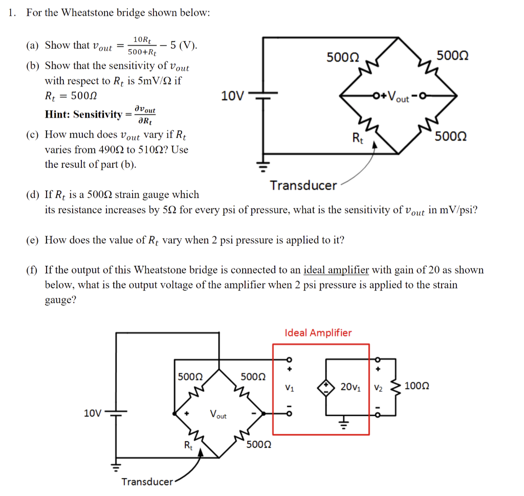 Solved 1. For the Wheatstone bridge shown below: (a) Show | Chegg.com
