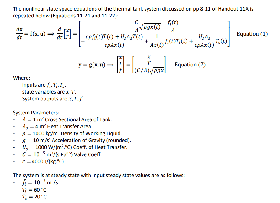 The nonlinear state space equations of the thermal | Chegg.com