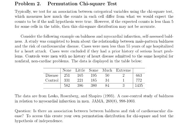 Solved Problem 2. Permutation Chi-square Test Typically, we | Chegg.com