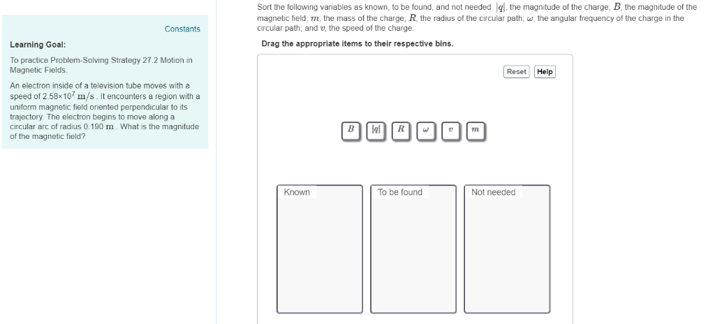 Solved Sort the following variables as known, to be found, | Chegg.com