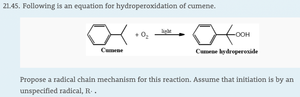 Solved 21.45. Following is an equation for hydroperoxidation | Chegg.com