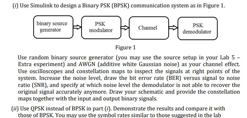 Solved (1) Use Simulink to design a Binary PSK (BPSK) | Chegg.com