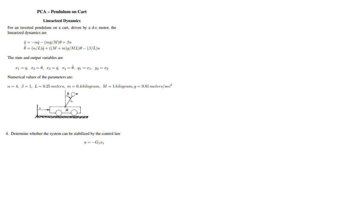 Solved PCA - Pendulum on Cart Linearized Dynamics For an | Chegg.com