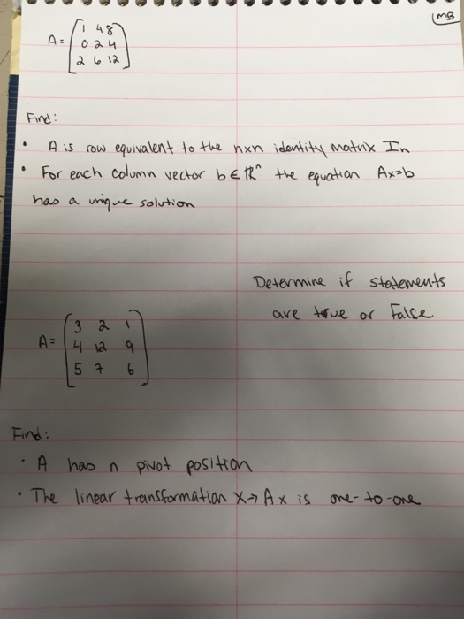 Solved MB 14 8 Find: gis ow equvalent to the nxn identity | Chegg.com