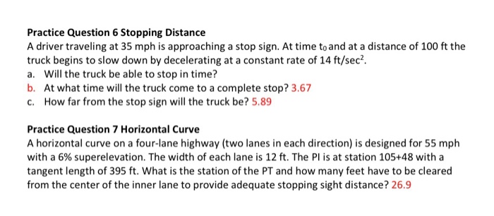 Solved Practice Question 6 Stopping Distance A driver | Chegg.com