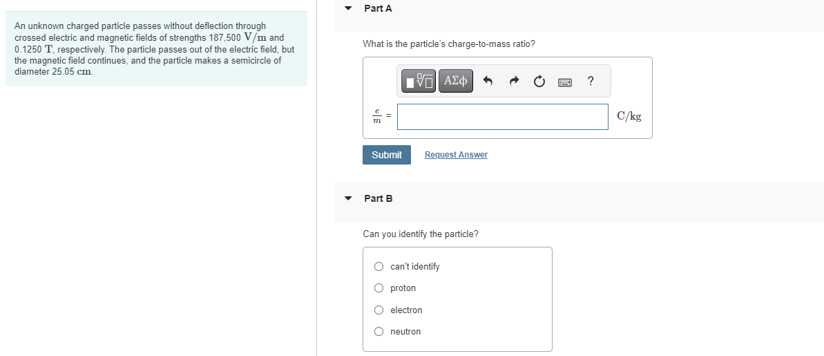 Solved An unknown charged particle passes without deflection | Chegg.com