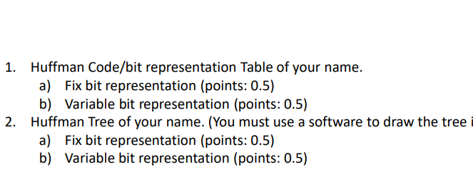 Solved 1. Huffman Code/bit representation Table of your | Chegg.com