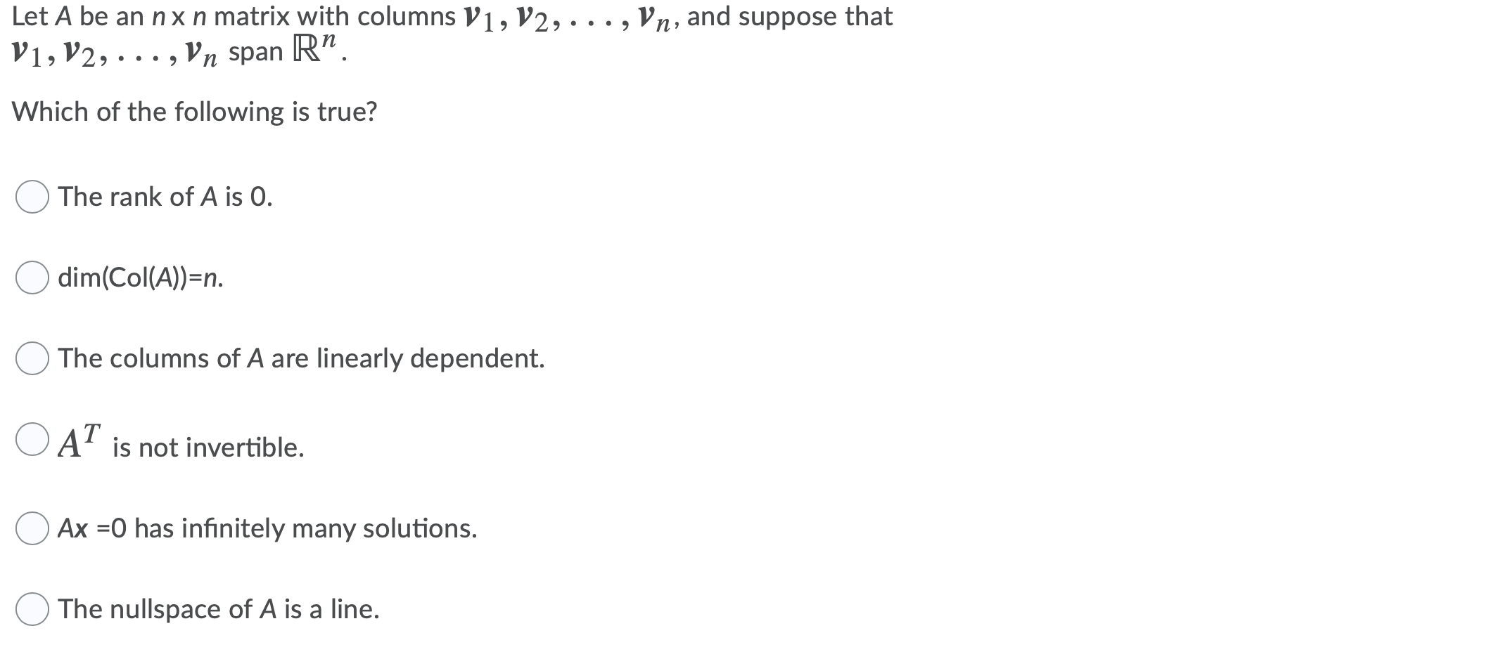 Solved Let A be an nx n matrix with columns V1, V2,..., Vn, | Chegg.com