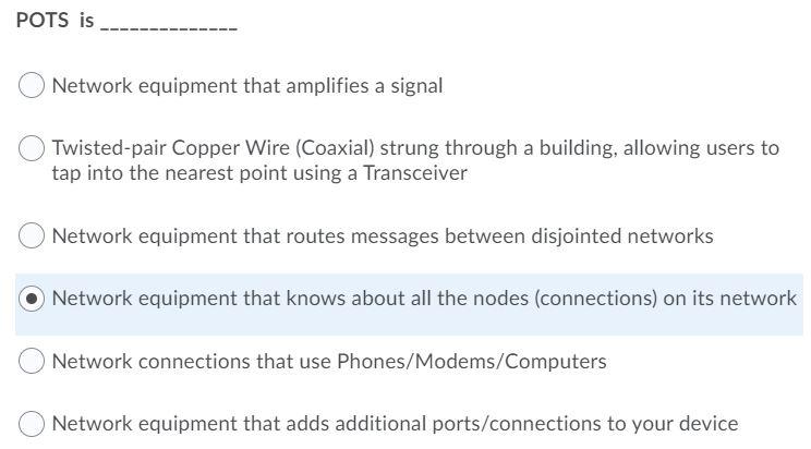 Solved POTS is Network equipment that amplifies a signal | Chegg.com