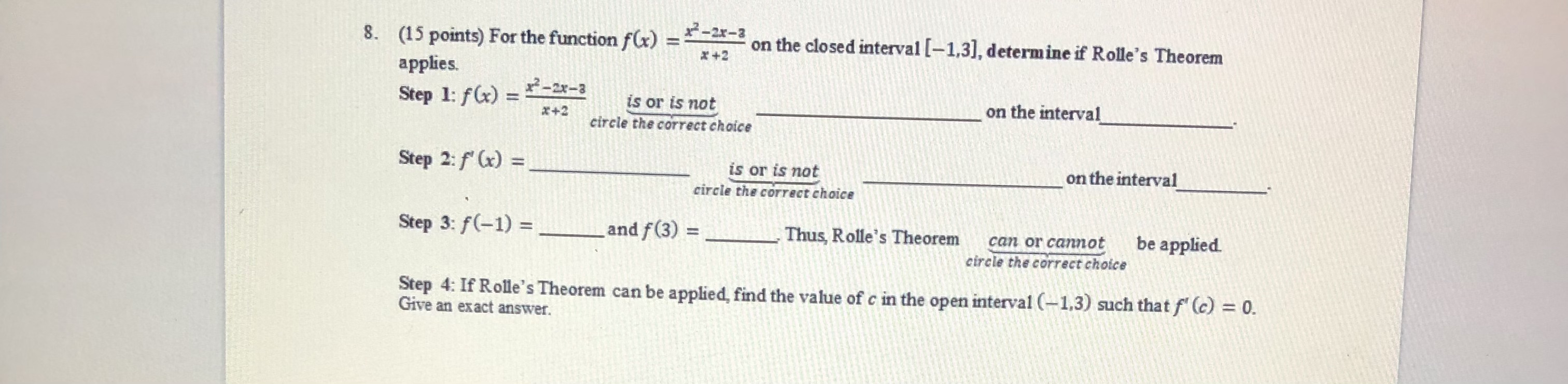 Solved 8. (15 points) For the function f(x)=x+2x2−2x−3 on | Chegg.com