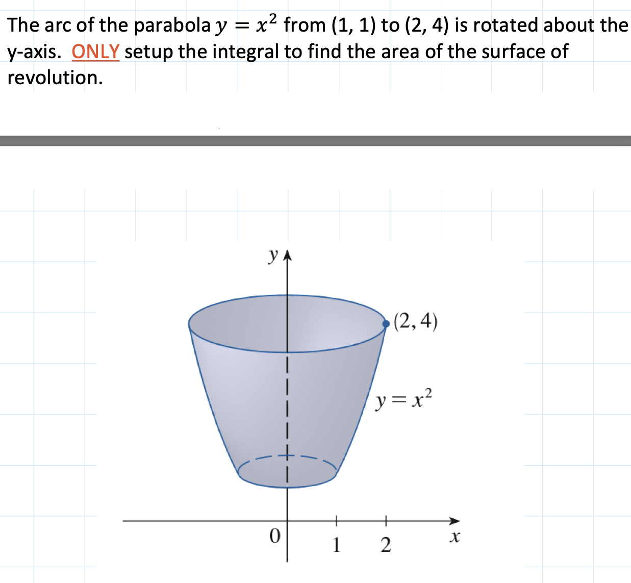 Solved The arc of the parabola y=x2 from (1,1) to (2,4) is | Chegg.com