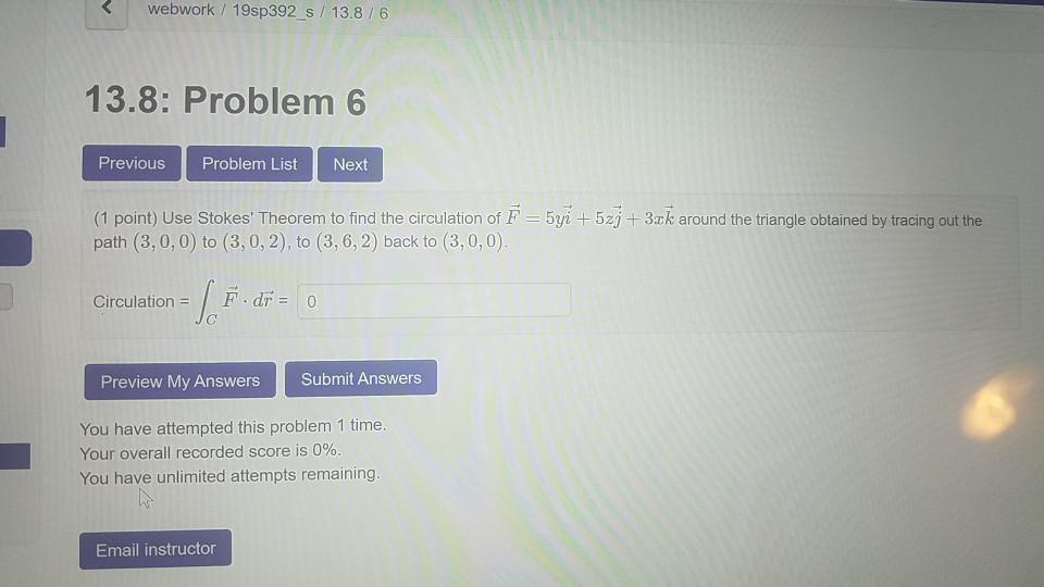 Solved webwork 19sp392 s 13.8/6 13.8: Problem 6 Previous | Chegg.com