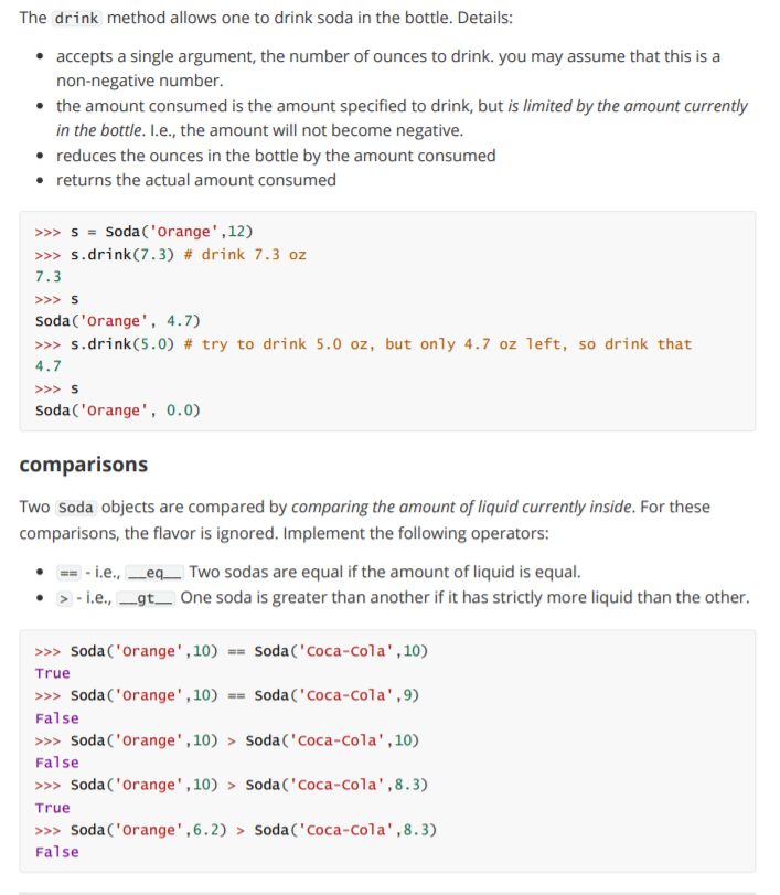 Solved Soda Implement a class Soda that represents a bottle | Chegg.com